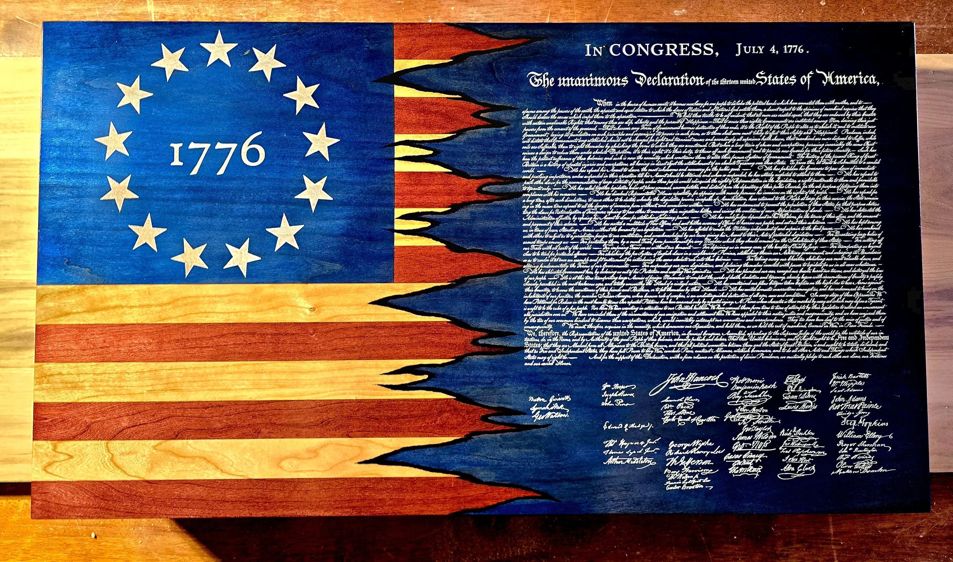 Cherry Wood Declaration Flag Wall Art – 19x34 Inch – Made in USA | American Grains– Apollo