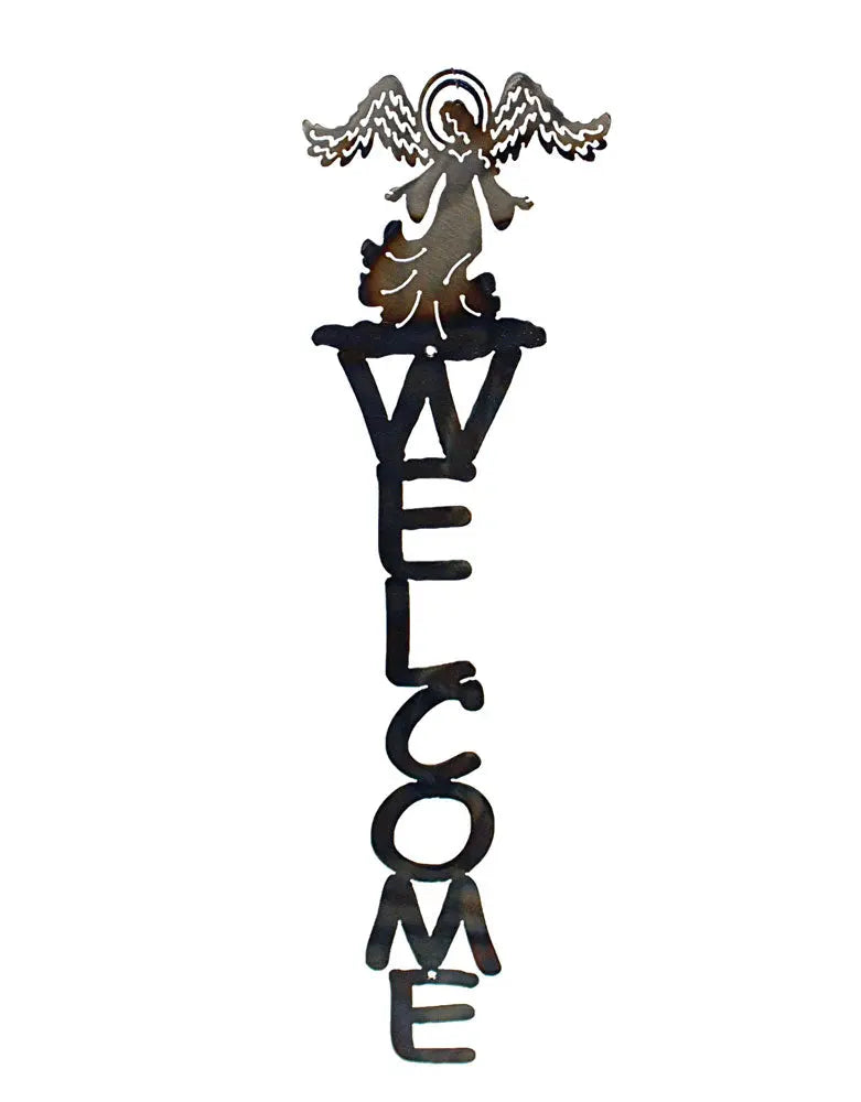 Angel Welcome Sign Metal Door Decor 24x5 Inch Made in USA | Knights ...