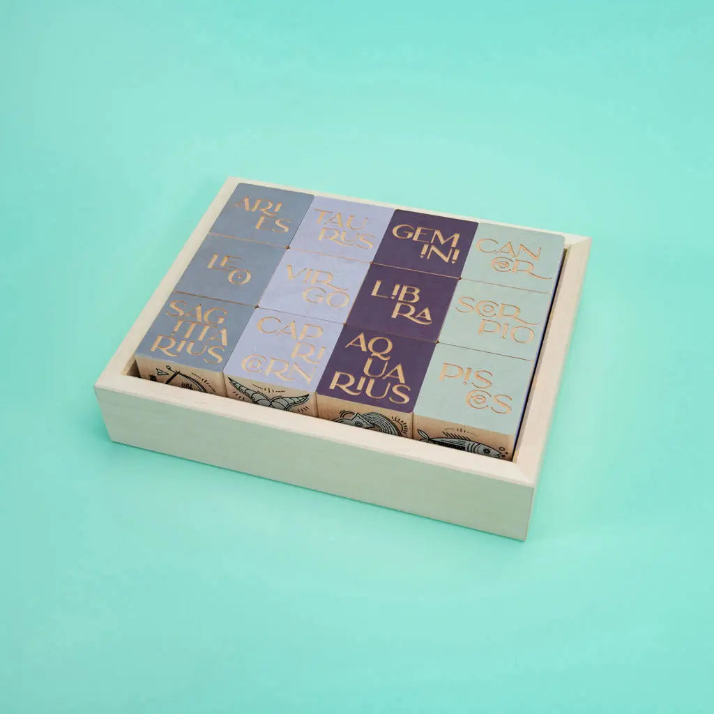 Wooden Zodiac Blocks Set for Kids - 12 Pieces, 1.75 Inch - Uncle Goose ...