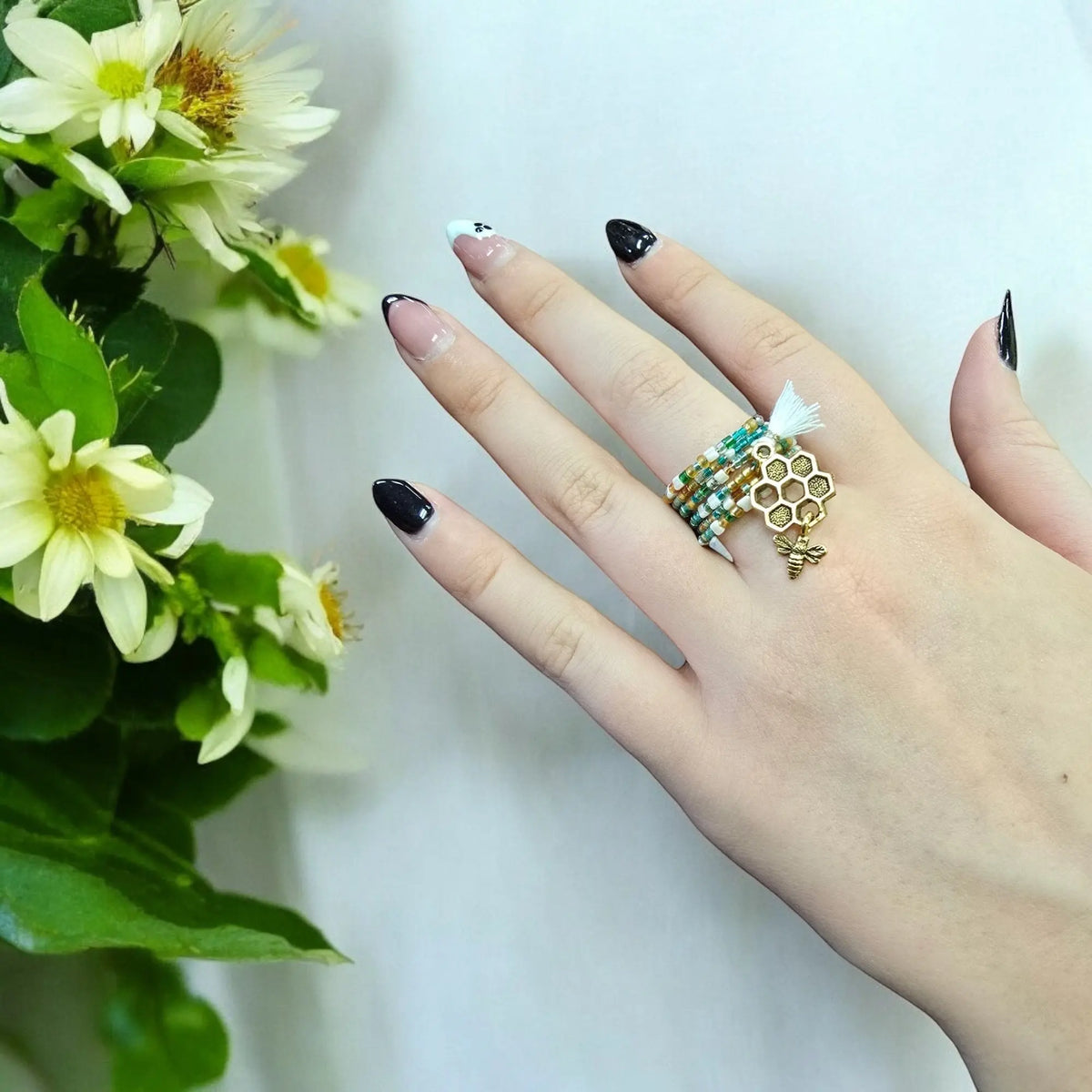 Handmade Beaded Spiral Ring With Bee Charm – Adjustable Size – Made in ...